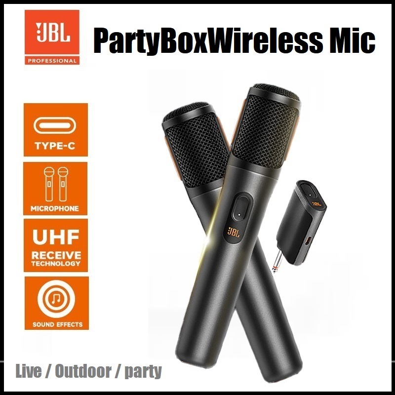 JBL PartyBox Wireless Mic UHF Dual Channel Wireless Receiver Microphone Microphone 1 for 2, Live ...