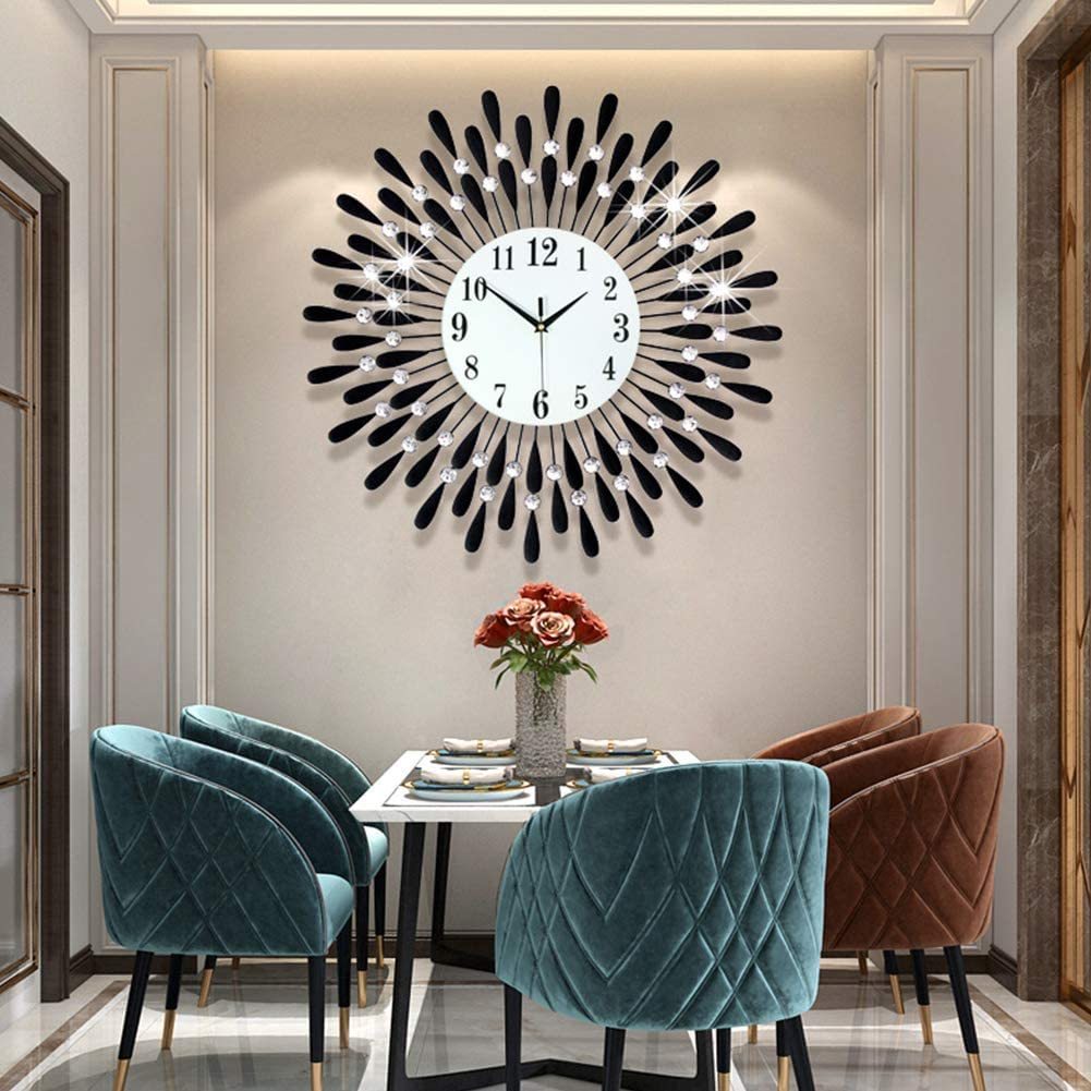 Large Diamond Jeweled Wall Clock Crystal Modern 3D Sunburst for Living ...