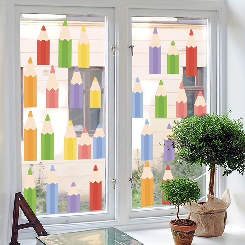 9 Sheets Watercolor Pencil Window Clings Stickers For First Day Of ...