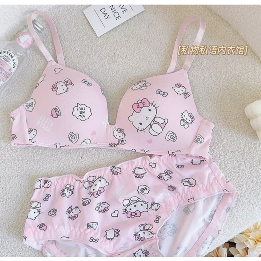 2 Pieces Set Hello Kitty Women Bras Panties Set for Teenage Girls Bra ...