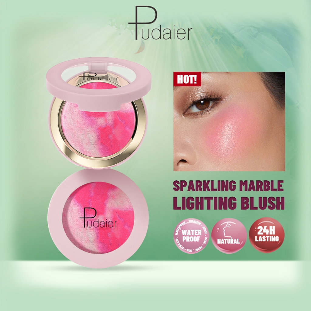 Pudaier Baked Blush Brighten Marbleized Blush Waterproof Lasting Face ...