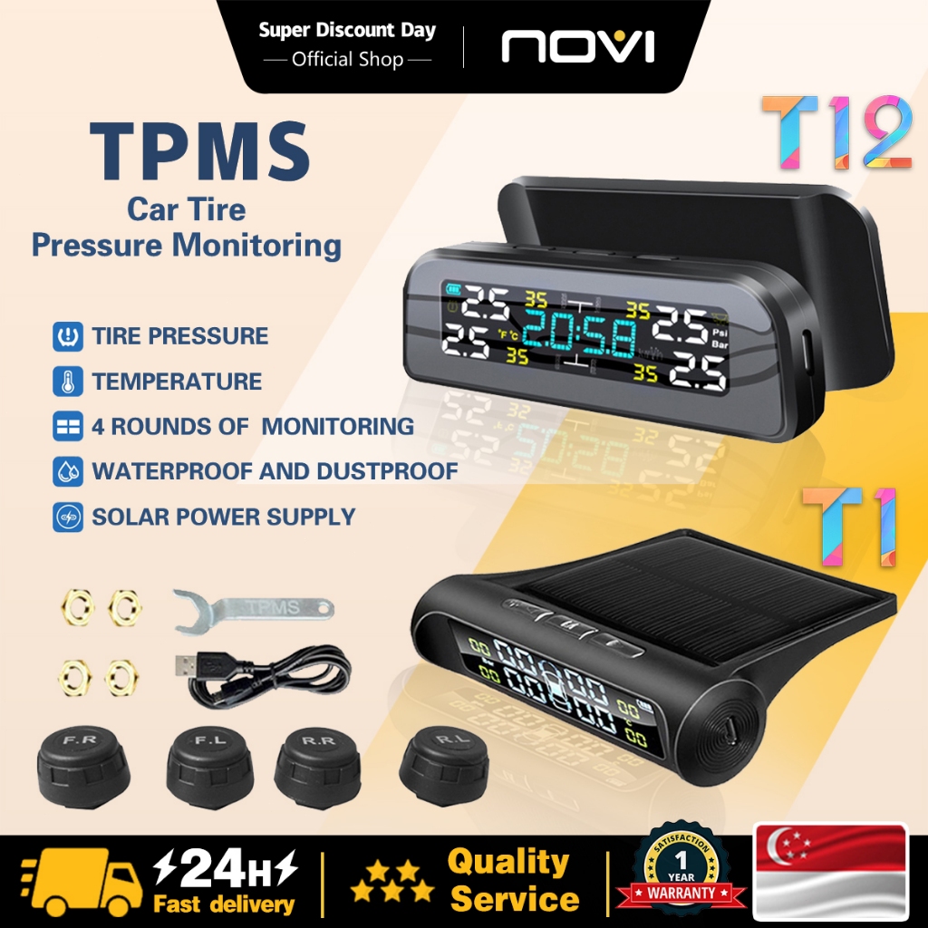 Wireless Solar TPMS Car Tyre Pressure Monitor Alarm System LCD Guage ...