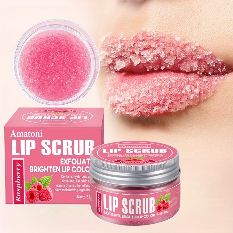 Raspberry Scent Lip Scrub 30g/1.06oz, Exfoliating & Moisturizing Lip Care With Plant Squalane ...