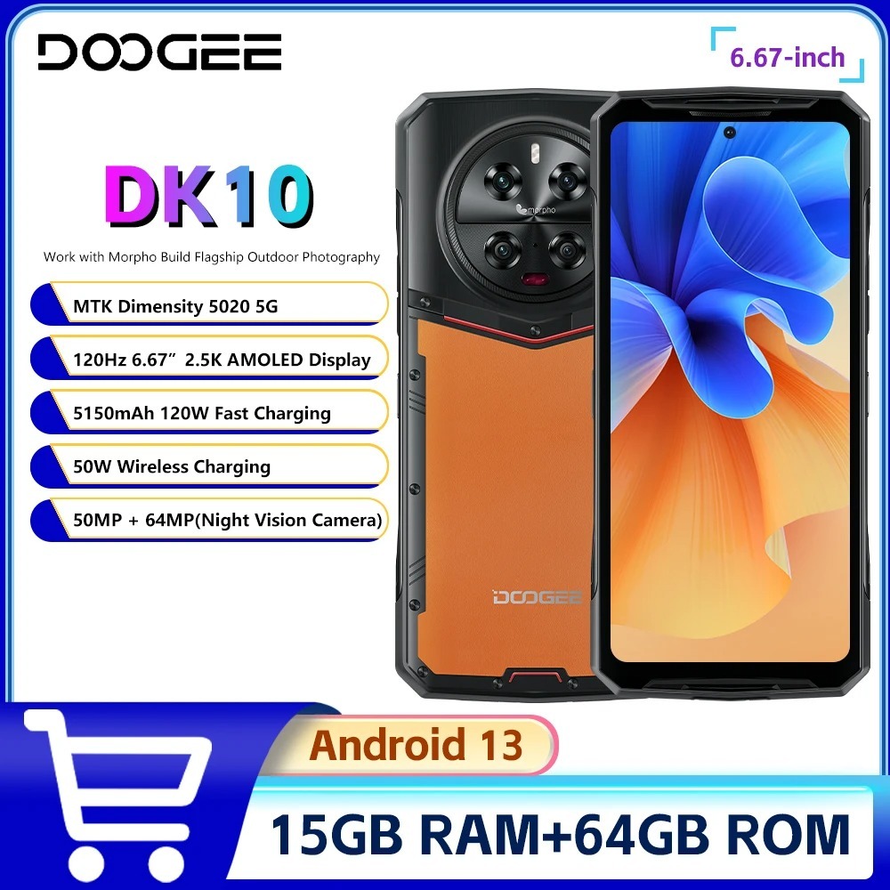 DOOGEE DK10 Rugged Phone 32GB+512GB 6.67" 2K Display 5150mAh 50MP Camera Dimensity 8020 5G 120W ...