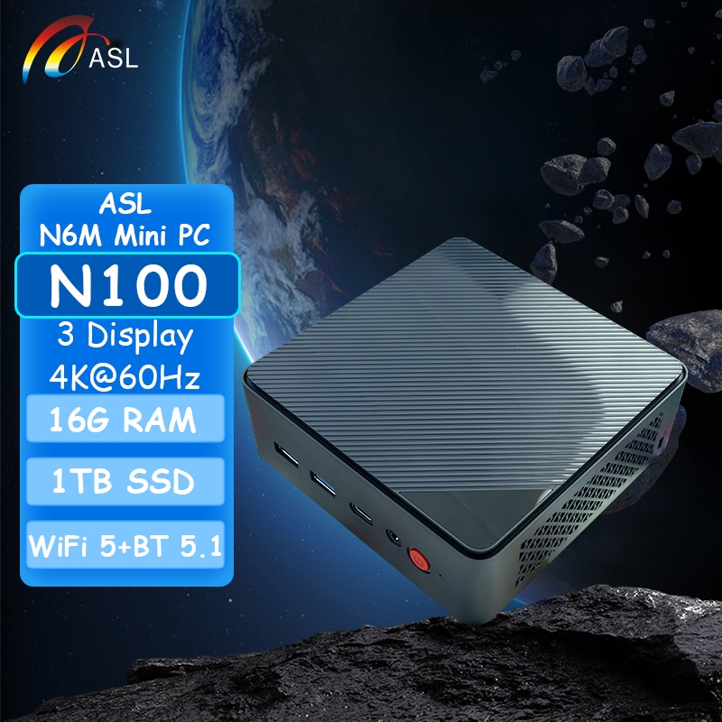 ASL N6M Mini PC Intel Alder Lake N100 16GB 3200MHz DDR4 RAM 1TB M.2 SSD ...