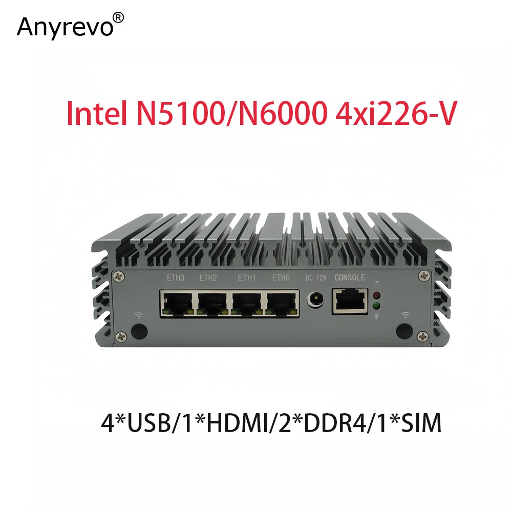 Fanless soft Router 4xi226-V 2.5G LAN Intel Celeron N5100 N6000 Mini PC ...