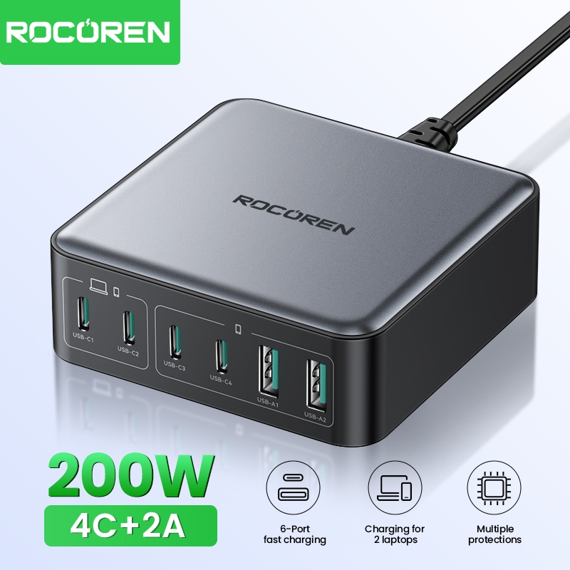Rocoren 200W 4C+2A Energy Station Series Fast Charging Desktop Charger ...