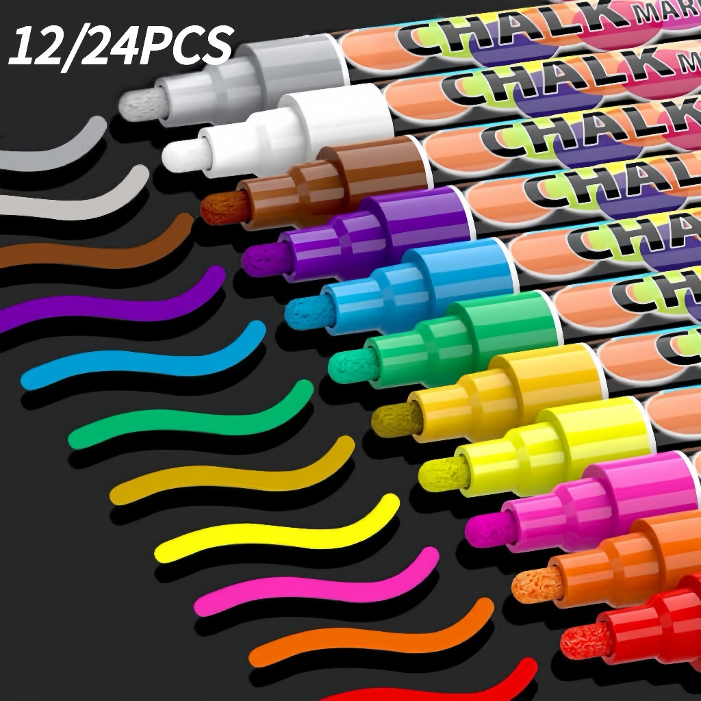 12/24 Pack Assorted Color Fluorescent Chalk Markers Erasable Whiteboard ...