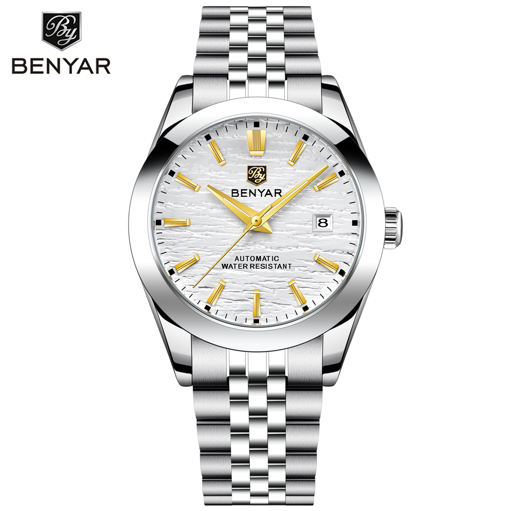 BENYAR 2024 New Mechanical Watch Men 40MM Stainless Steel Simple ...
