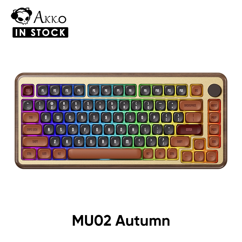 Akko MU02 Autumn Wooden Case 75% Multi-Mode Mechanical Keyboard with ...
