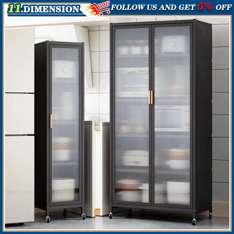 Movable Metal Kitchen Cabinet Black Storage Cabinet Rack with Wheels ...