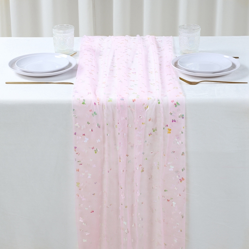 75*180CM Pink Purple Butterfly Table Runner Color Butterfly Design Mesh ...