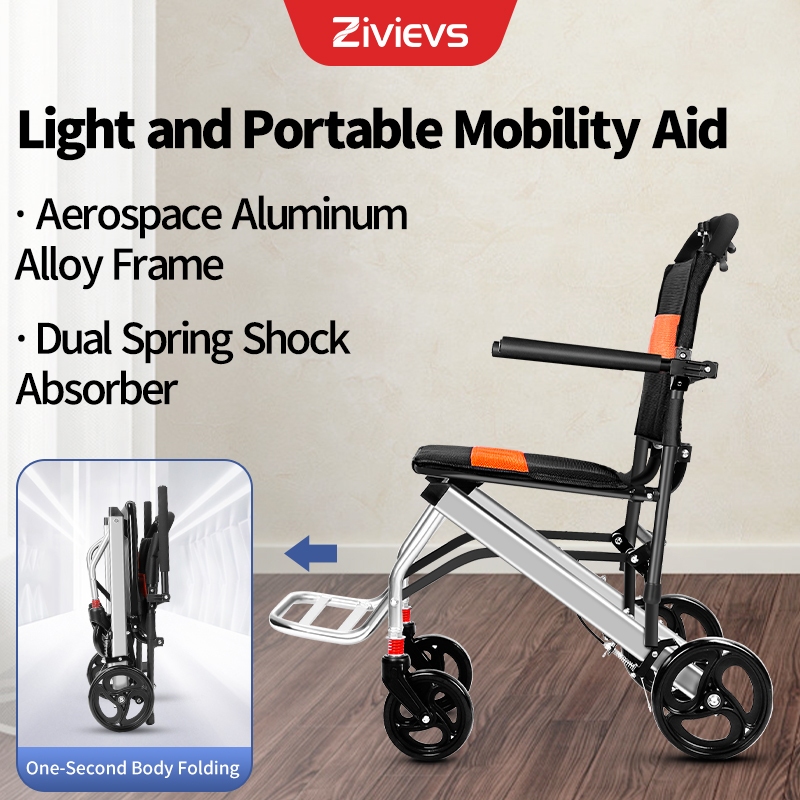 【SG Stocks】Ziivievs Lightweight Travel Wheelchair, 8-Inch Rear Wheels ...