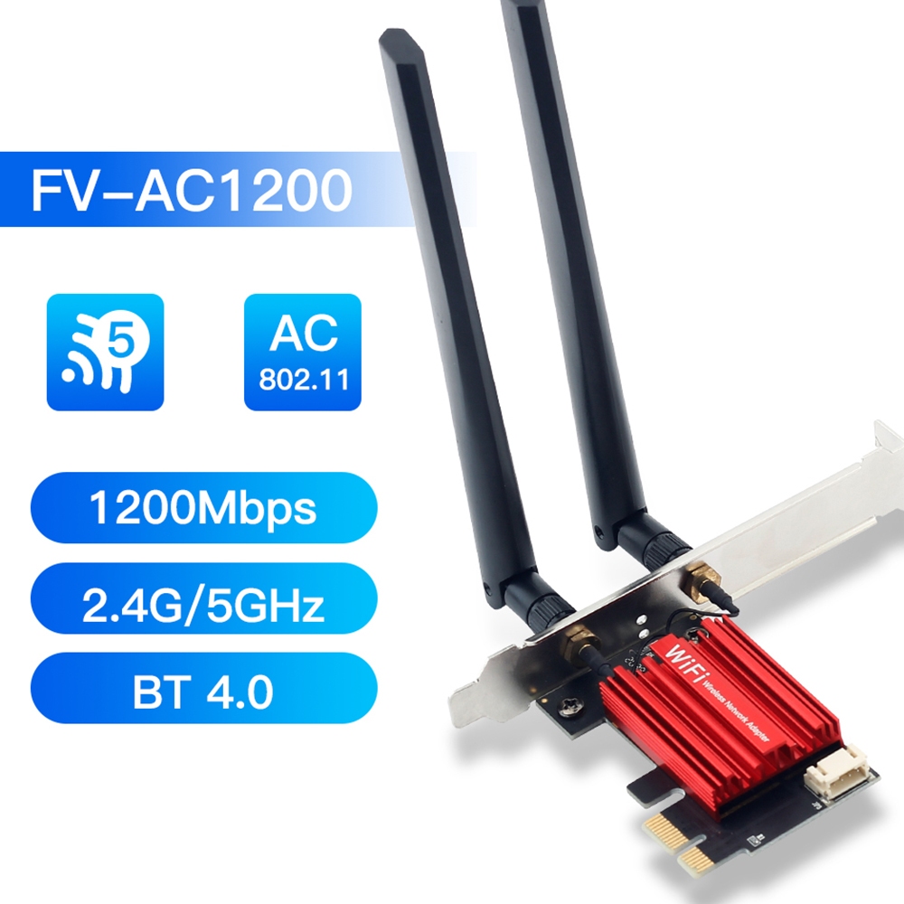 AC1200 Wireless Network Card Adapter WiFi 5 PCIE Bluetooth 4.0 Dual ...