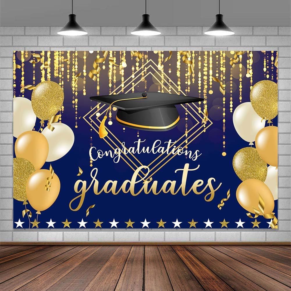 7x5ft Congratulation Graduate Photography Backdrop,Blue and Gold ...