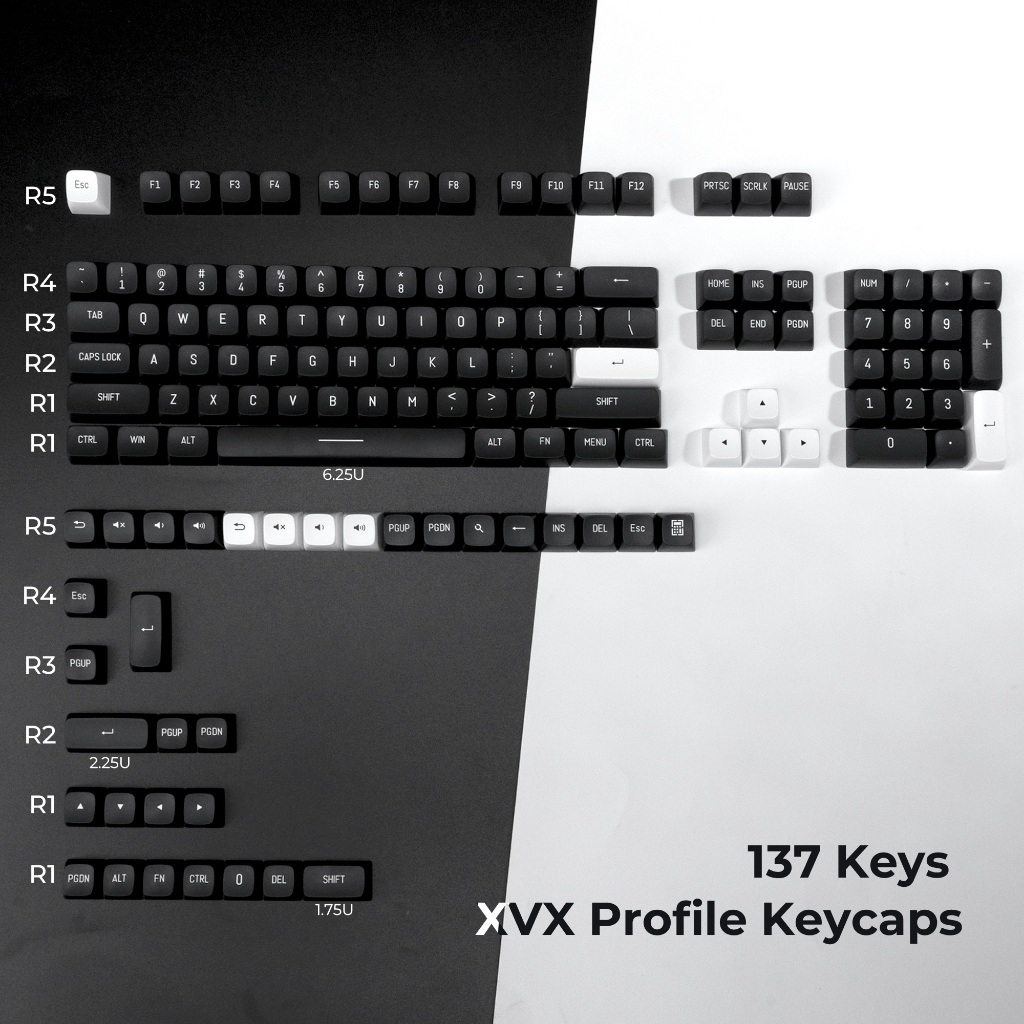 XVX Minimalist White keycaps XVX profile Double Shot PBT Keycaps 137 ...