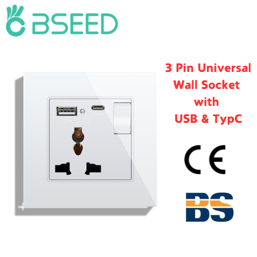 BSEED Single Switched Universal Wall Socket with USB C & USB A - 1 Gang ...