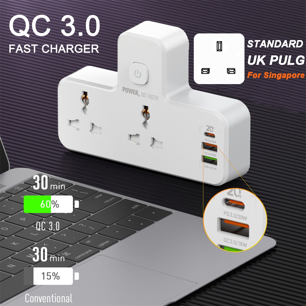 PD20W Smart Universal Adapter Power Extension Socket Cord Lead with USB ...