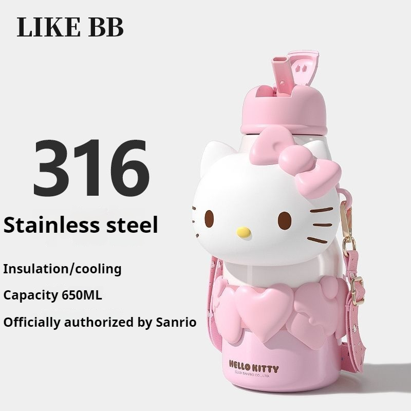 Sanrio Thermos Cup, 650ml, 316 Stainless Steel Material, hellokitty Thermos Cup, Girl With Straw ...