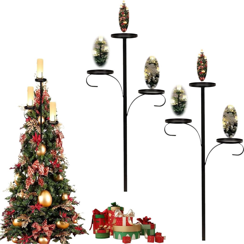 60/90CM Black Triple Tree Topper Tree Topper Candle Holder Metal Triple ...