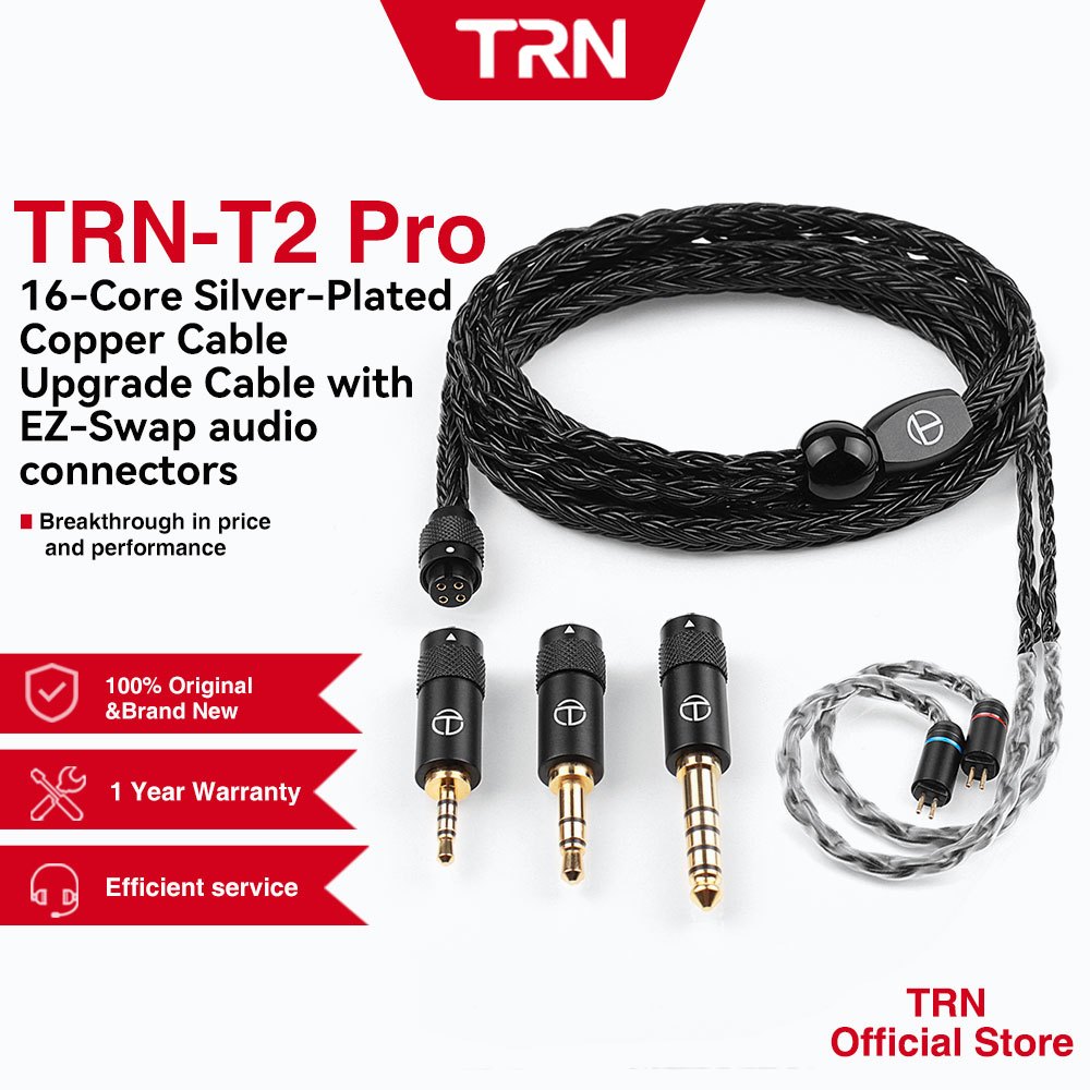 TRN T2 Pro HiFi Audio IEM Upgrade Cable 16 Strands Silver Plated Wire For TRN KZ QKZ TFZ FiiO ...