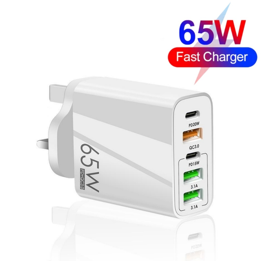 65W Fast Charger USB Type C Phone Charger Quick Charge 3.0 5 Port Power ...