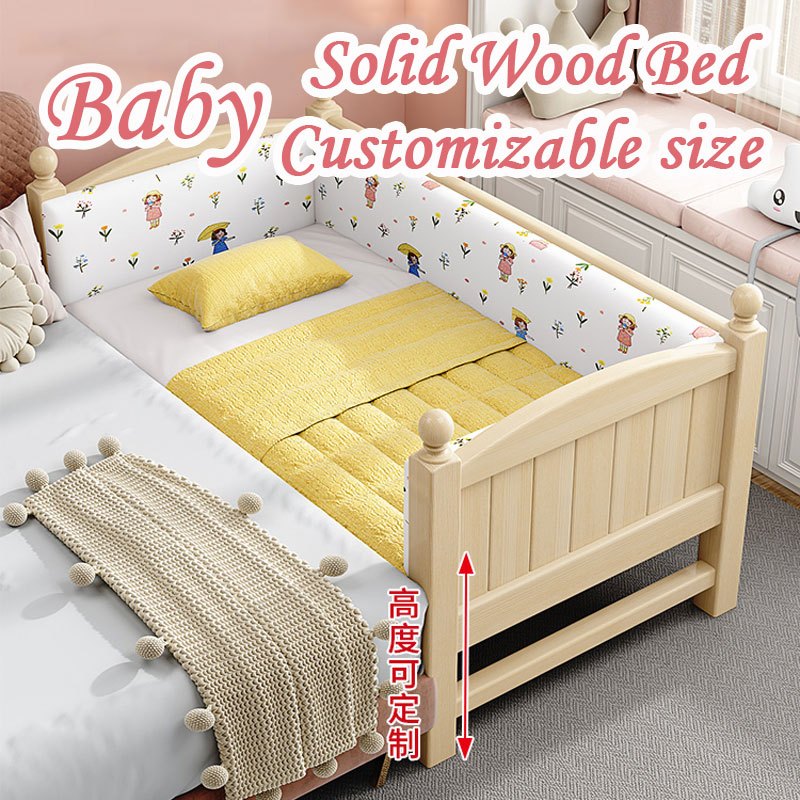 Solid Wood Baby Bed Baby Cot Newborn Crib Splicing Big Baby Bed With Guardrail Children Bed ...