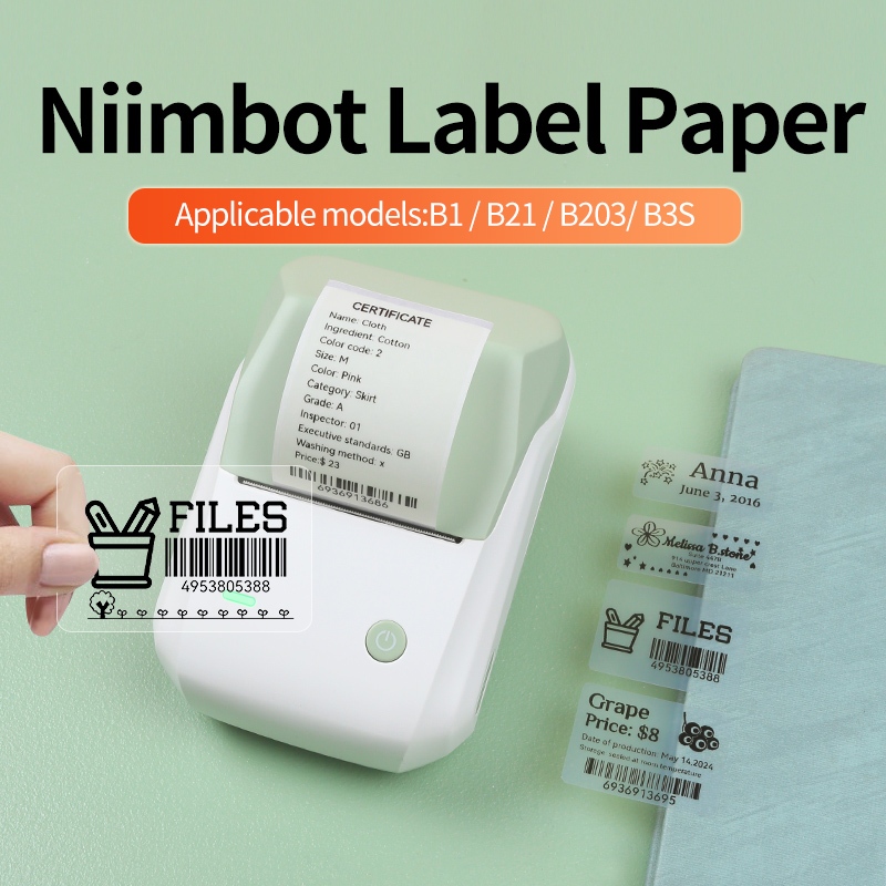 NIIMBOT B1/B21/B3S Clear Label Maker Tape Address Label Name File Folder Waterproof Sticker ...