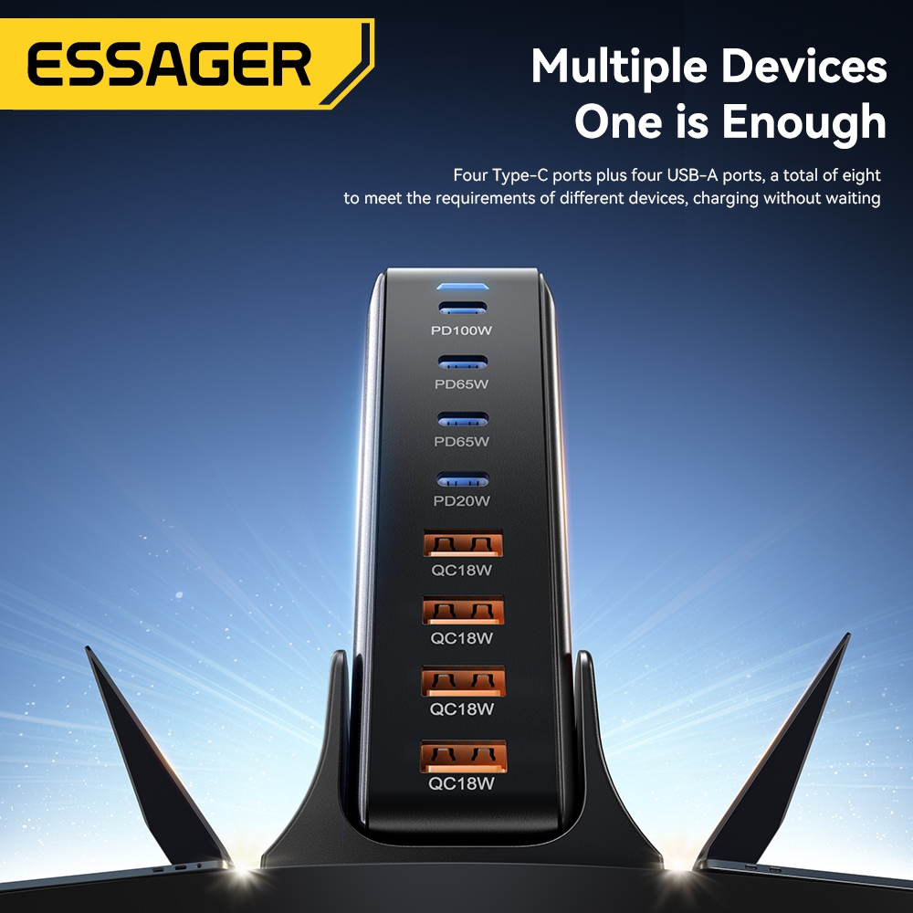 ESSAGER 320W GaN Charger 4A+4C Port Adapter Fast Charging Support PPS ...