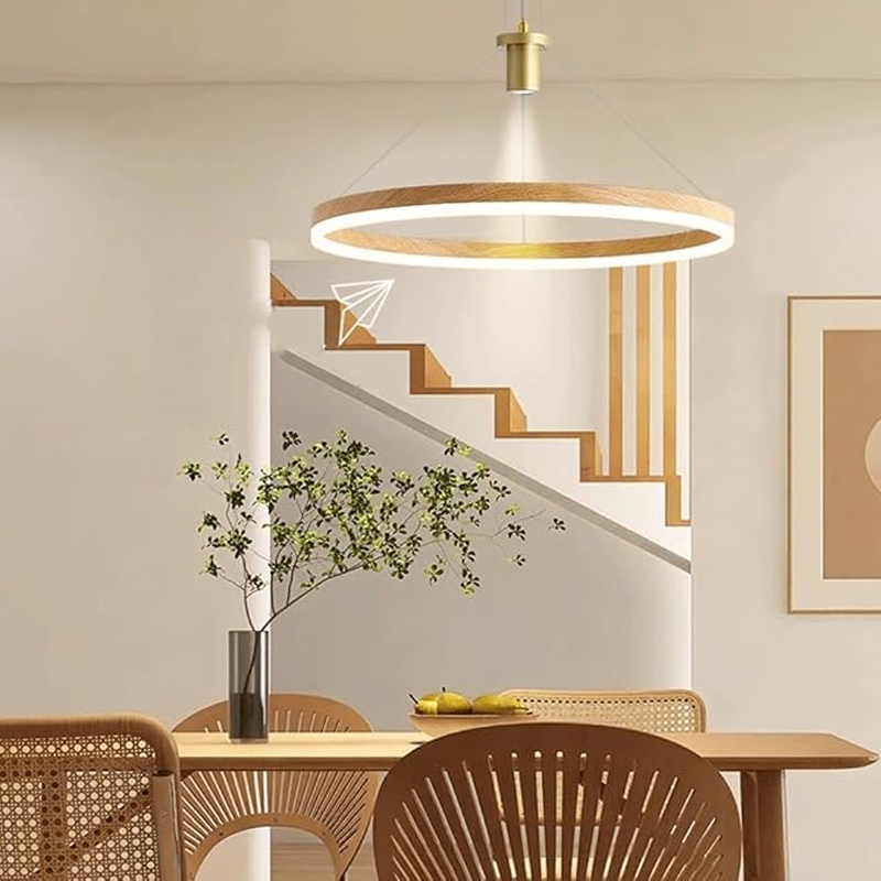 AIMI Home Decoration Ceiling Hanging Lamp With Spotlight Wooden Ring ...