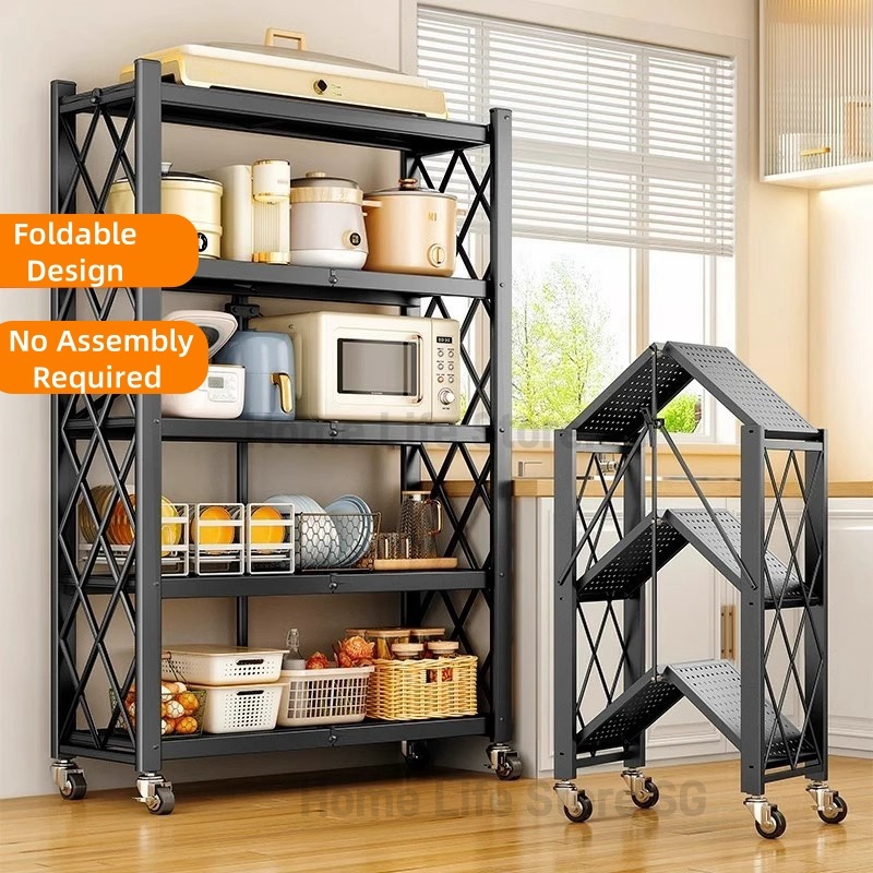 Foldable Kitchen Storage RacK Movable With Wheels Kitchen Rack No ...