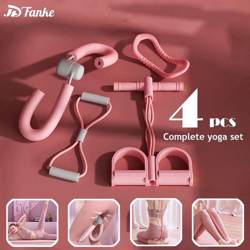 【4pcs】Elastic Exercise Band Sit Up Pull Rope Yoga Pull Resistance Ropes ...