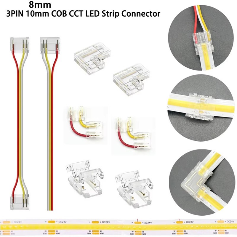 3pin COB CCT LED Strip Light Connector 8mm 10mm L Shape LED Corner ...