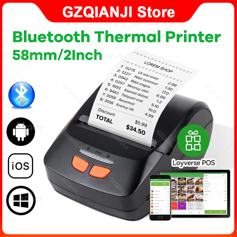 POS Bluetooth Portable Thermal Receipt Printer Wireless Pay Bill ...
