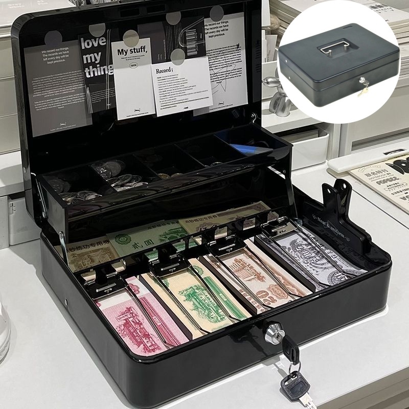【SG Seller】Cash Box with Lock Key and Money Tray Large Metal Money Safe ...