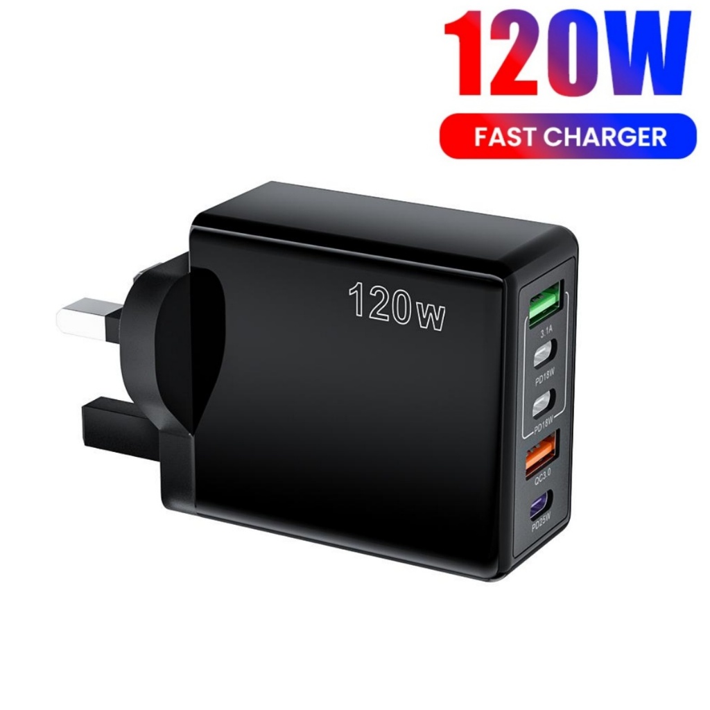 120W 5 Ports USB C Charger 5V2.4A Charger 3PD+2USB Multi Port Adapter ...