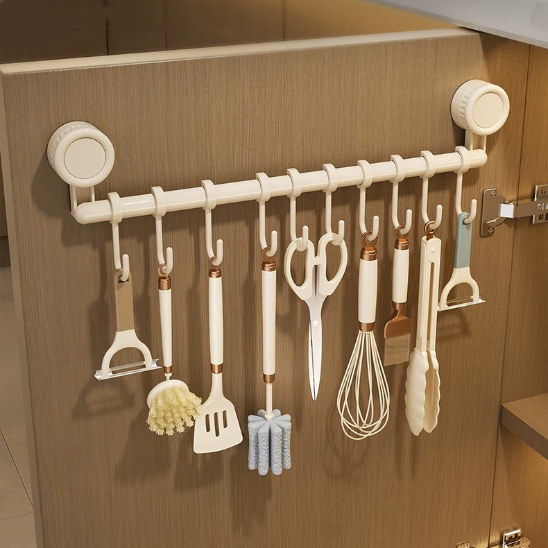 Suction Cup Cabinet Door Hanging Rack with Hooks No Punching Wall ...