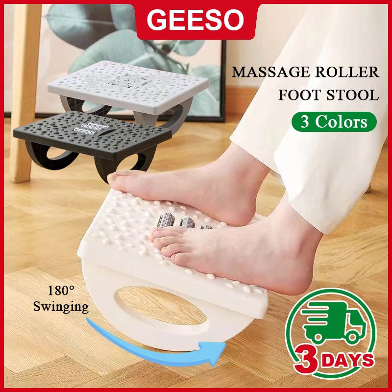 GEESO Ergonomic Foot Stool 180° Swing Massage Roller Rest Stool Under ...