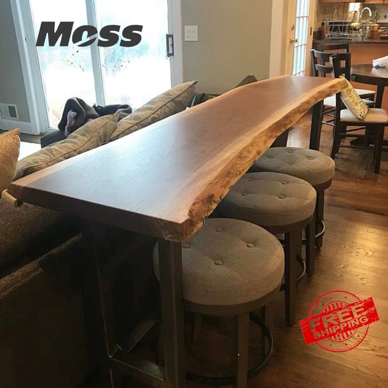 Moss Solid wood bar table with sturdy metal feet industrial style ...
