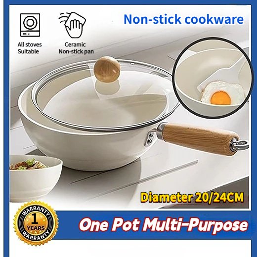 24CM Non Stick Pan/Suitable Induction Deep Frying Pan Coating Cookware ...