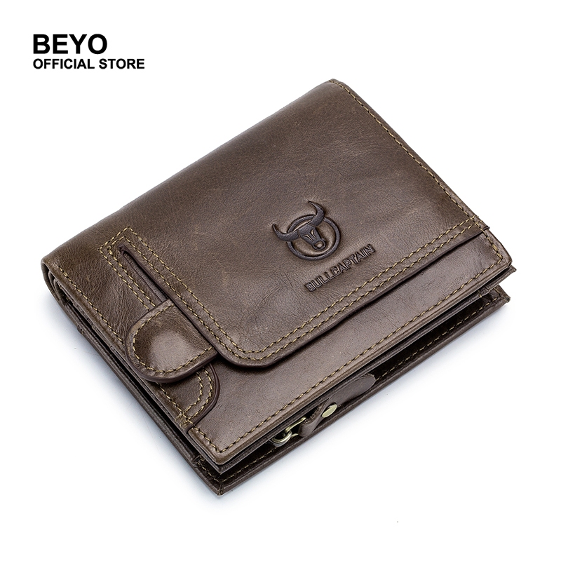 Multifunctional RFID Trifold Genuine Leather Wallet with Coin Pouch for ...