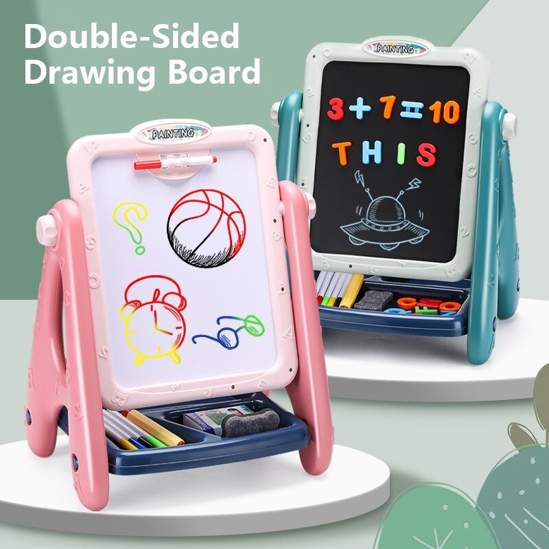 Kids Double Side Drawing Board Toy Set With Letter and Number Art ...