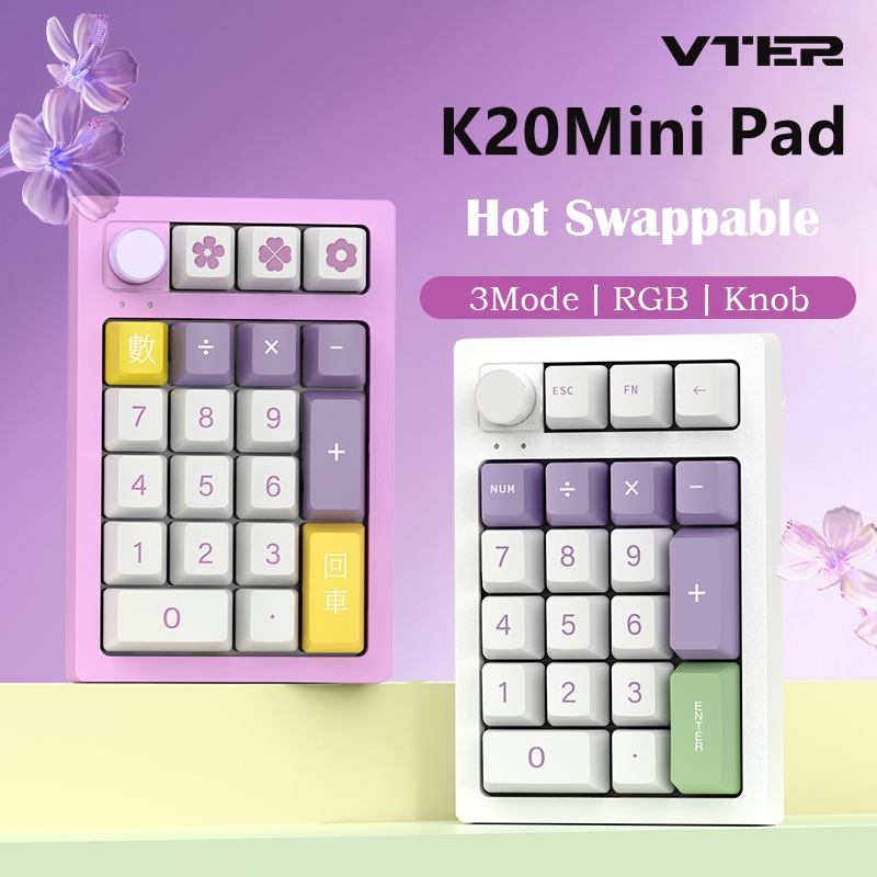 K20 Numpad Tri-Mode Mechanical Keyboard QMK/VIA Hot Swappable Wireless with Knob Numeric Keypad ...