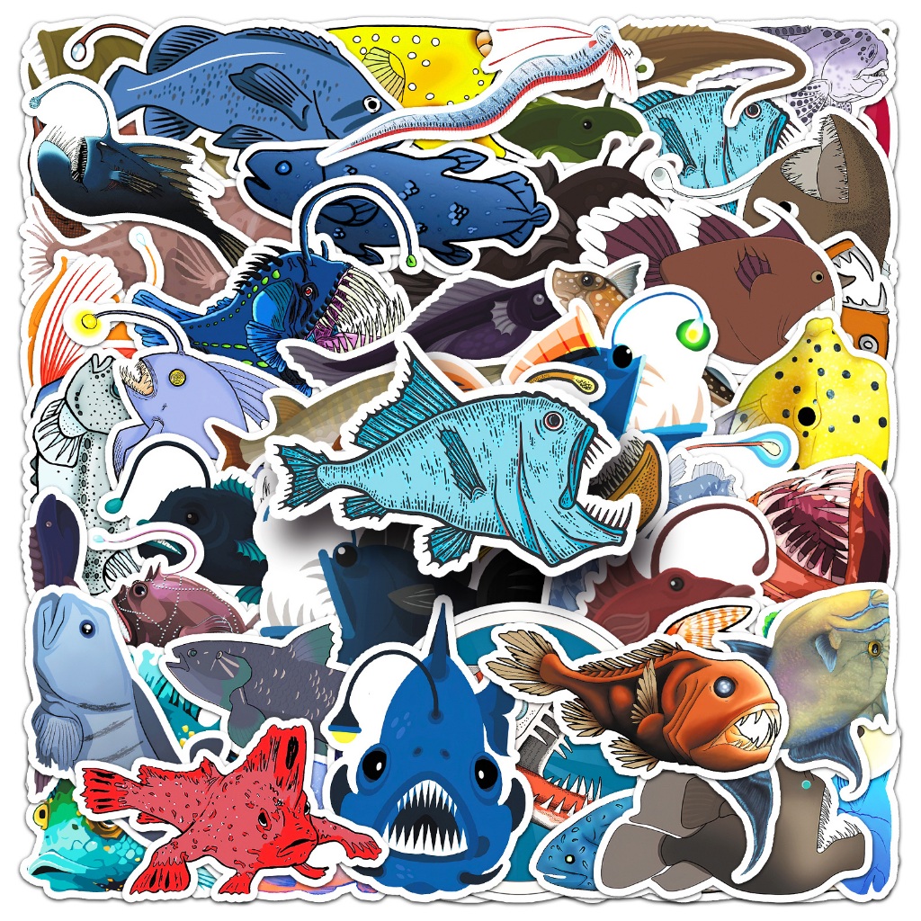 Funny 50 Piece Deep Sea Fish Anglerfish Stickers Waterproof DIY For ...