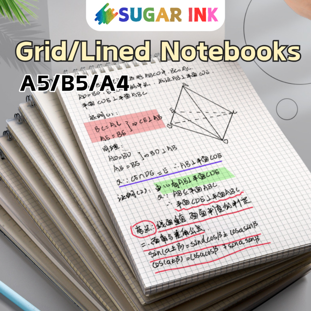 80 Pages Grid Line Notebook A5 B5 A4 Vertical flip Coil Notepad ...