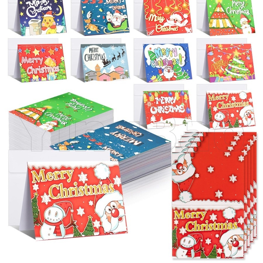 10-50 Pack Christmas Cards, 12 Assorted Designs Merry Christmas ...
