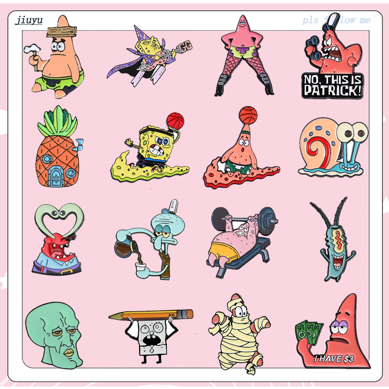 Anime SpongeBob SquarePants Series Brooch Pins Hamburg Badges Lapel ...