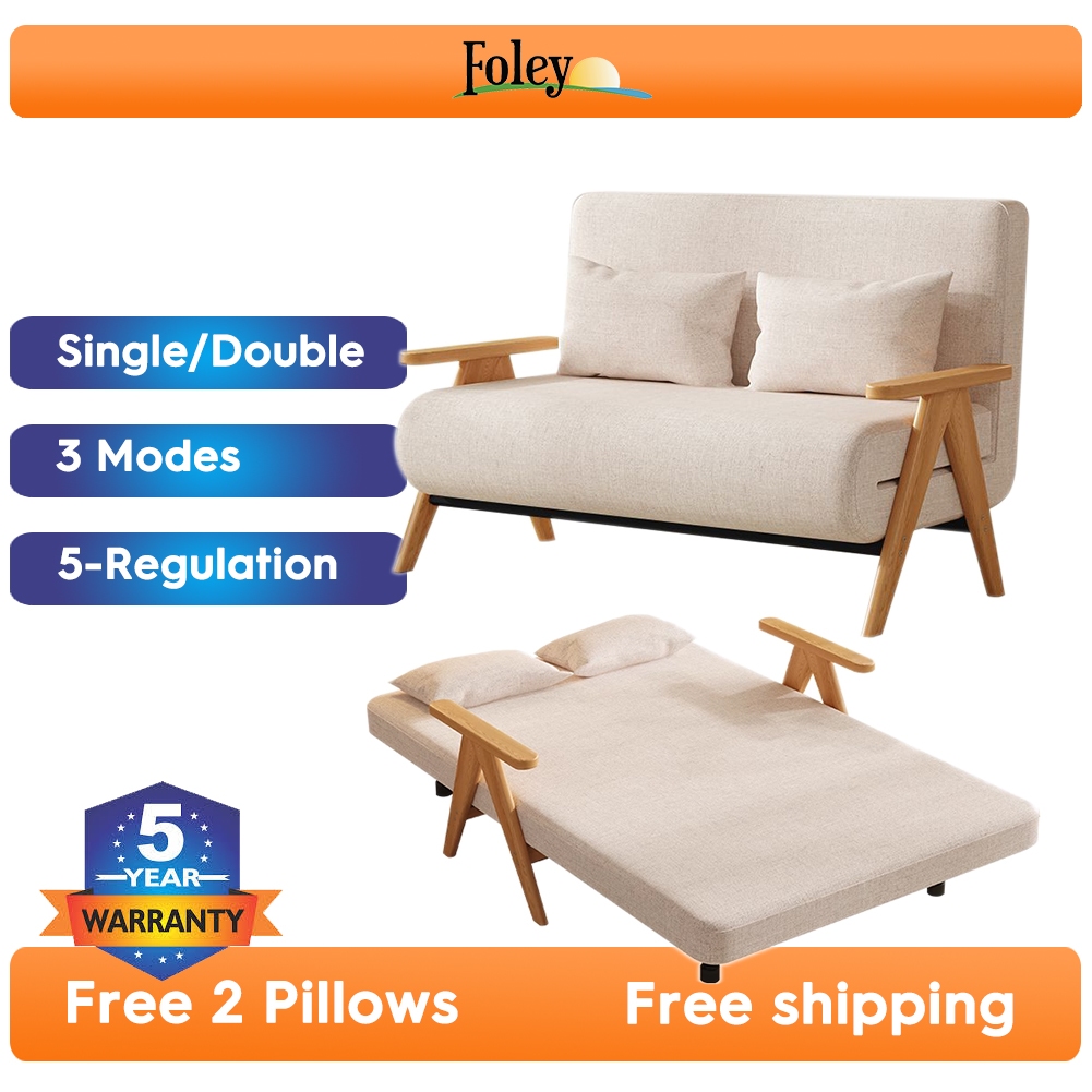 【Ready Stcok】HDB Foldable Sofa Bed Solid Wood, Fabric and Leather ...