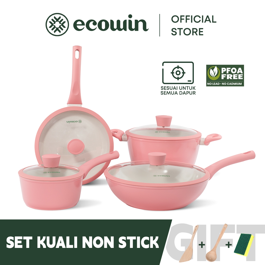 Ecowin Cookware Peach Series Nonstick Pan Set - Wok + Saucepan + Frying Pan + Soup Pot PFOA Free ...