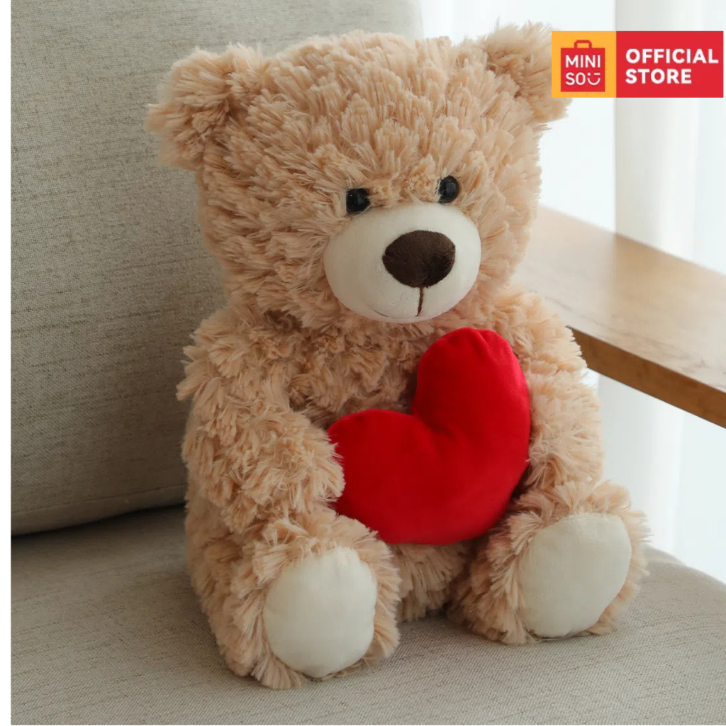 Miniso The Brown Teddy Bear Plush Toy, Heart Holding Doll Stuffed ...